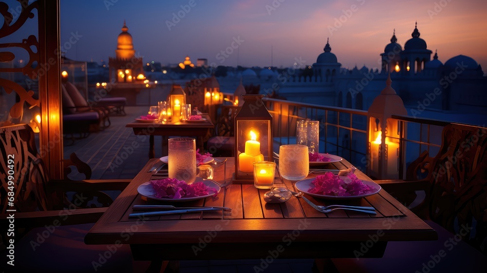 background restaurant indian food candlelit illustration rooftop ...