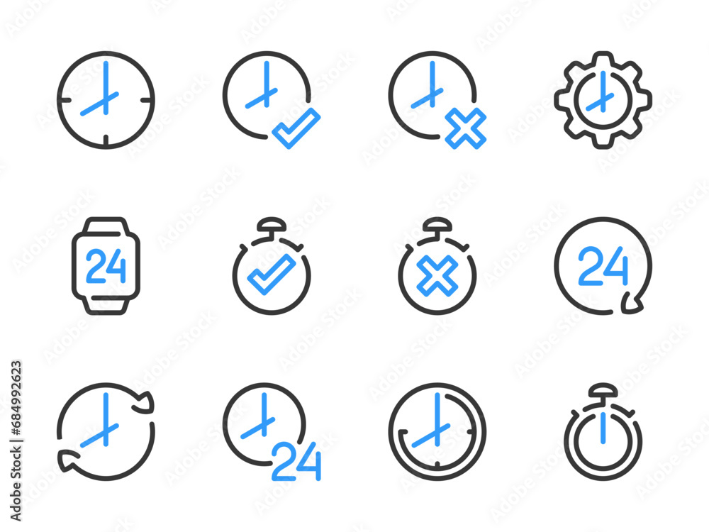 Time and Clock vector line icons. Watch and Hour outline icon set ...