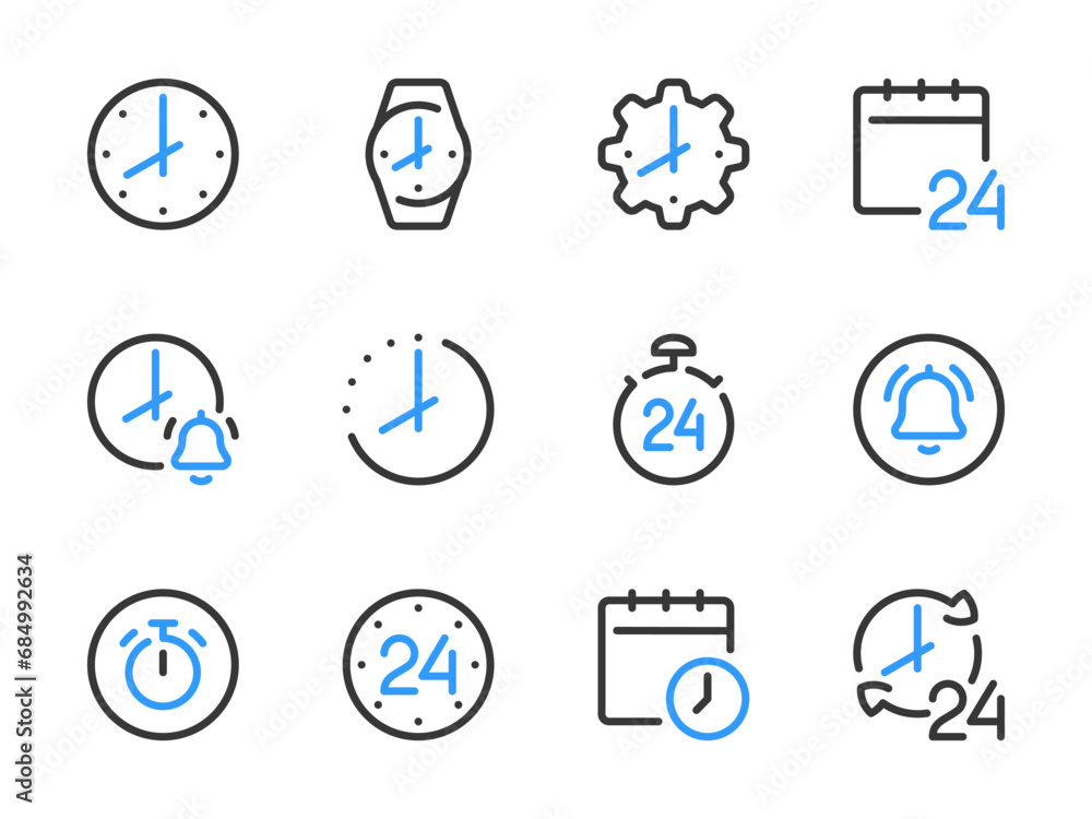 Time and Clock vector line icons. Watch and Hour outline icon set ...