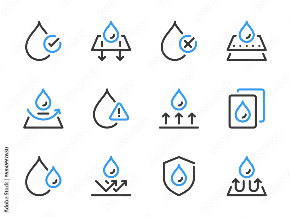 Water drop and Liquid vector line icons. Droplet and Aqua outline icon ...