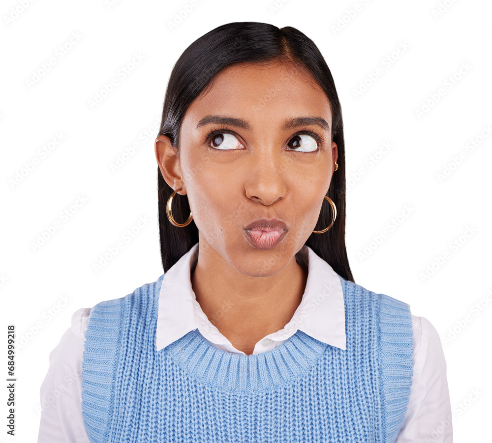 Funny face, lips and pout with happy indian woman isolated on a ...