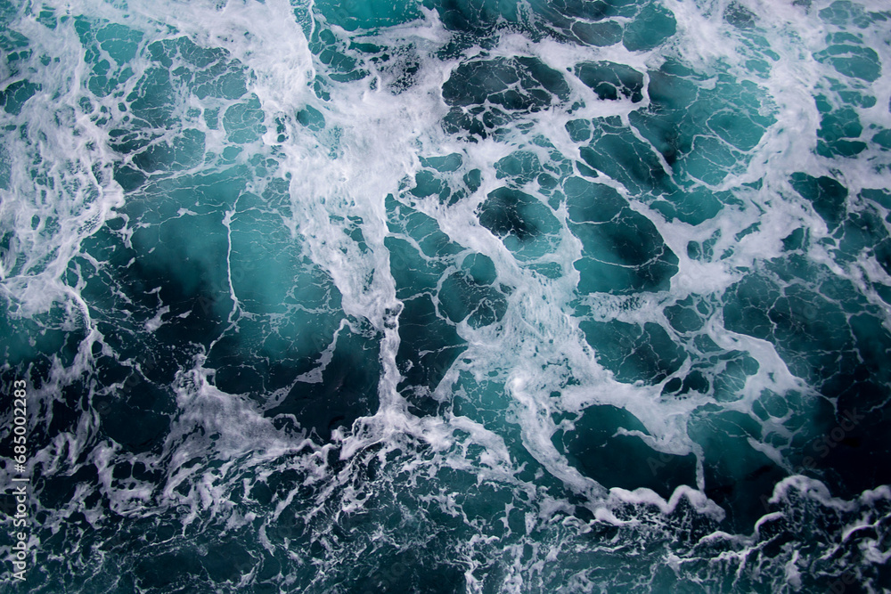Sea background. The ship's footprint on the water. Waves in the sea ...