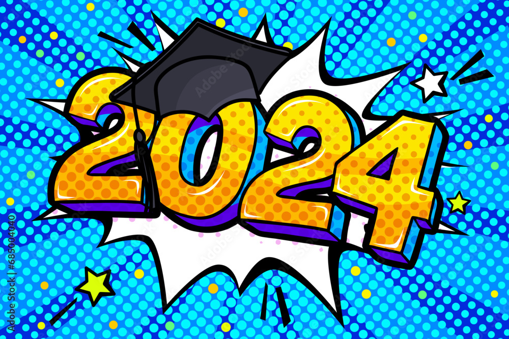 Concept of a graduating class of 2024. Numbers with graduation cap in ...