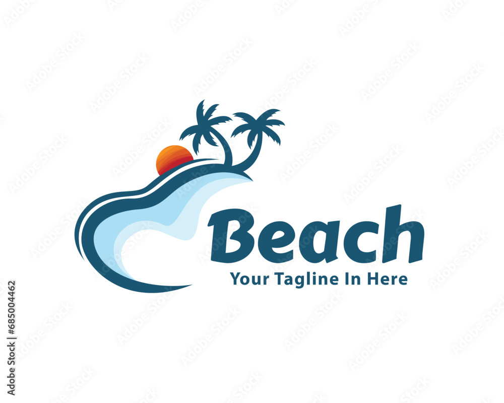 swimming pool beach view logo symbol design template illustration ...