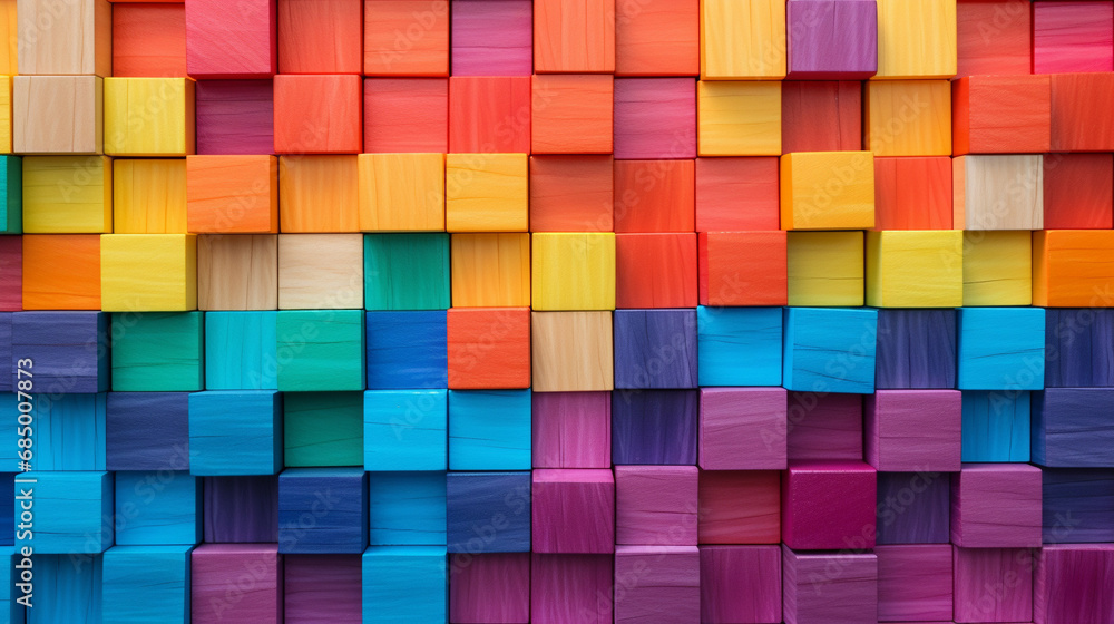 Colorful Wooden blocks background in a dynamic and vibrant composition ...