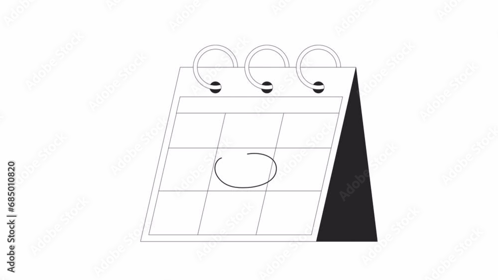 Encircling calendar date on flip calender bw outline 2D object ...