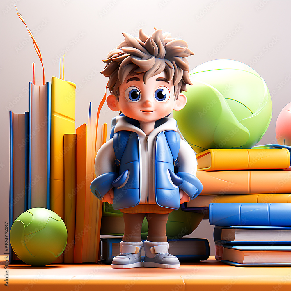 cute young boy cartoon character holding books Stock Illustration ...