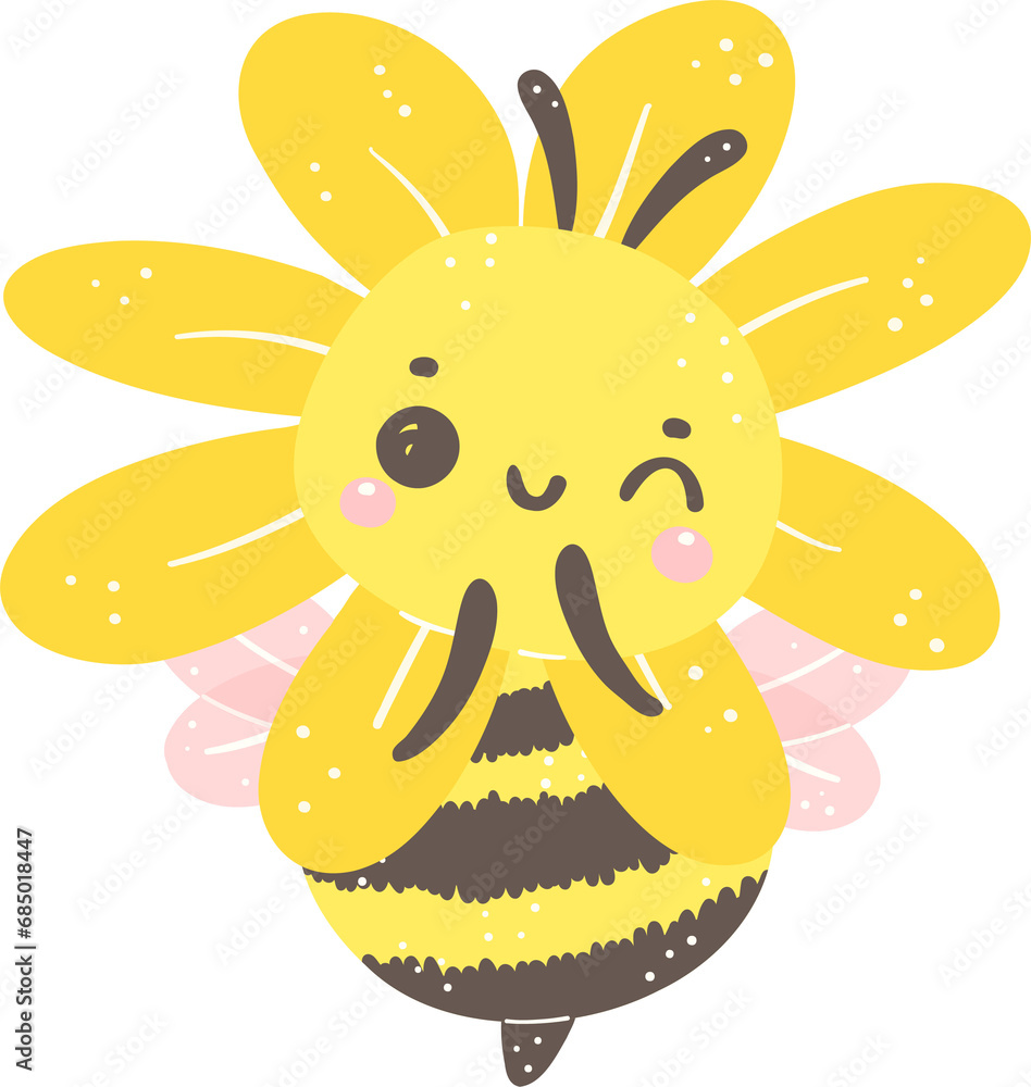 Cute Honey Bee with flower cartoon illustration, kawaii baby insect ...