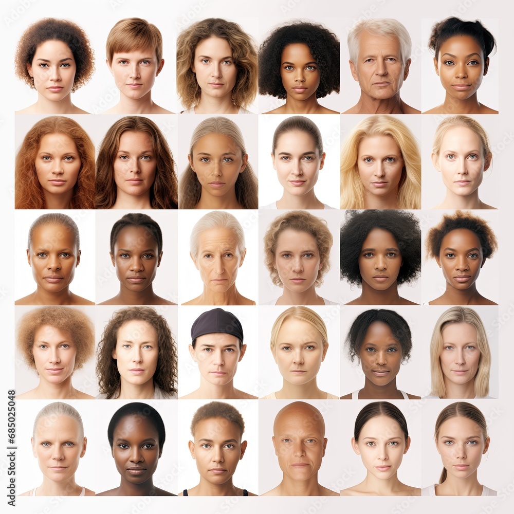 AI art. A series of people portraits of different skin color. Collage ...
