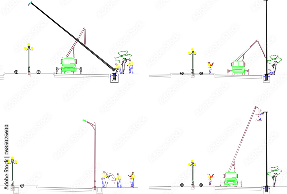 Vector sketch illustration design, technical drawing, detailed working ...