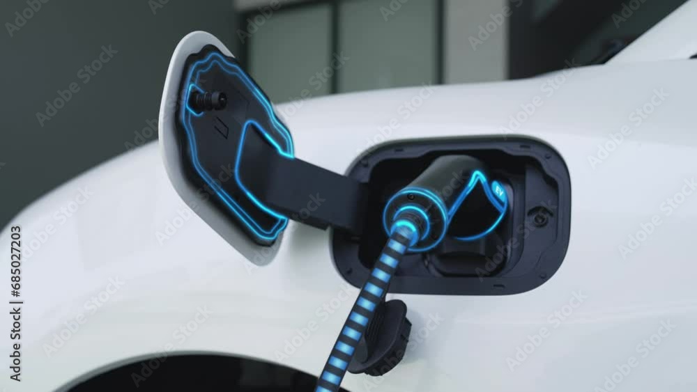Electric car recharging from home charging station by futuristic EV ...