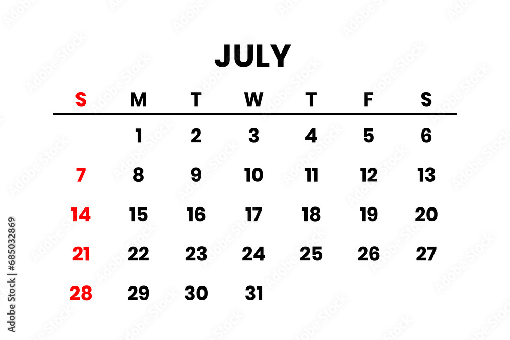 July 2024 Calendar png transparent background Stock Illustration ...