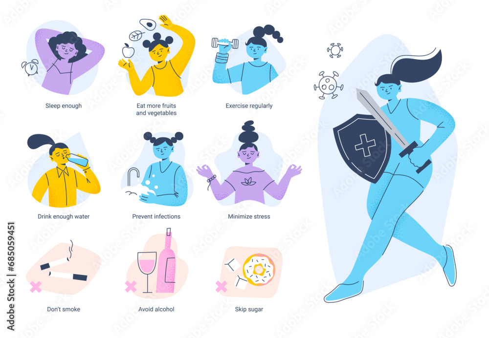 Tips for boosting the immune system with a cartoon female character ...