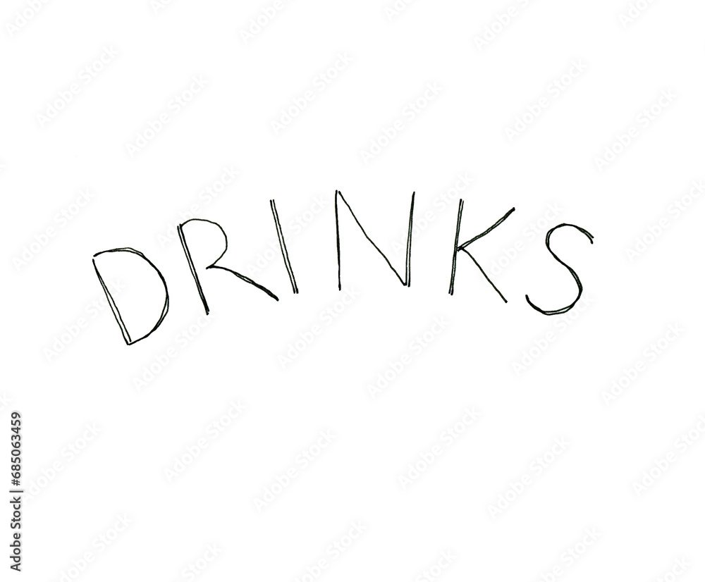 Cocktails drinks black text. Bar word hand drawn lettering calligraphy ...