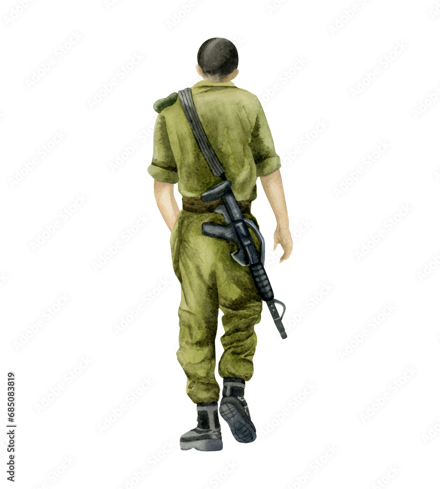 Israeli soldier of IDF with M16 assault rifle, walking view from the ...
