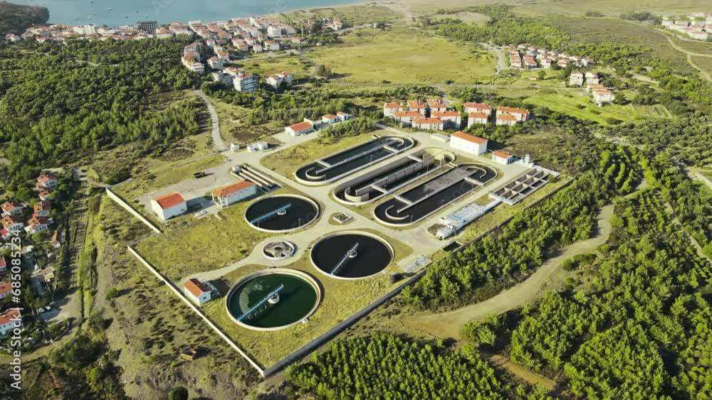 Water basins at sewage treatment plant, ponds for recycling dirty ...