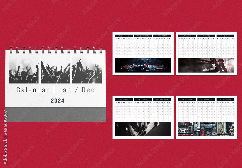 2024 Desk Flip Calendar Template Layout Stock Template | Adobe Stock