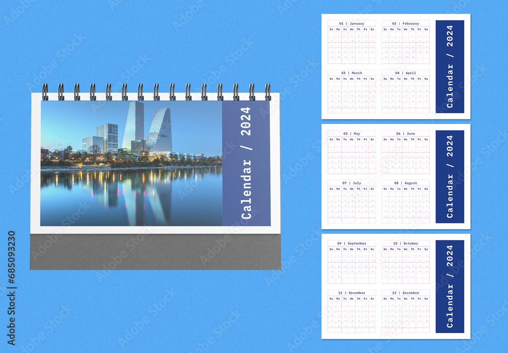 2024 Desk Flip Calendar Template Layout Stock Template | Adobe Stock