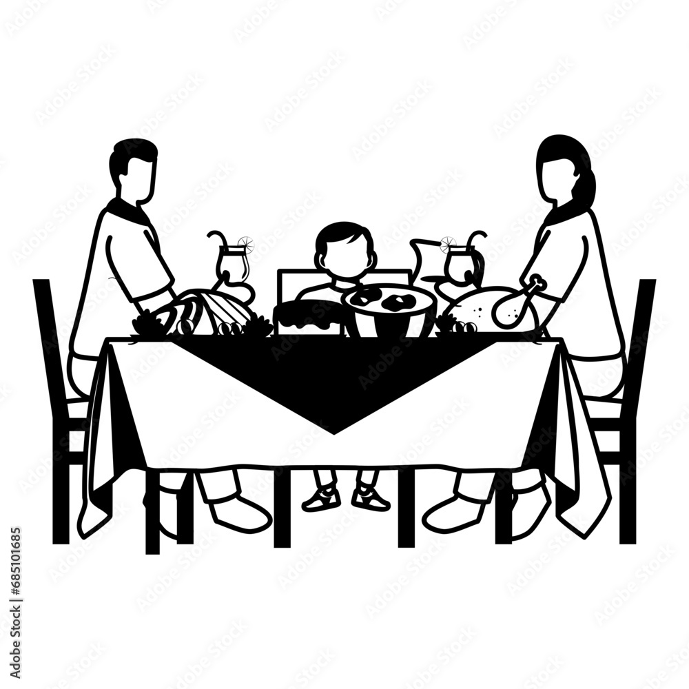 Smiling Family Sitting around Dinning Table for Dinner concept, Festive ...