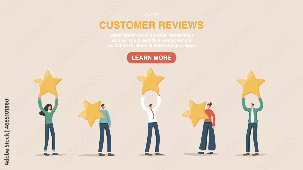 Customer feedback about product or service quality, five star rating ...