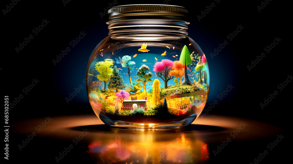 Fish bowl filled with lots of different types of plants and animals in ...