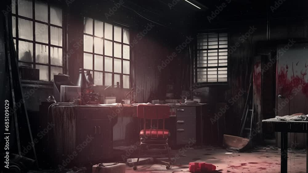 dark and bloody room with broken and messy objects after a murder ...