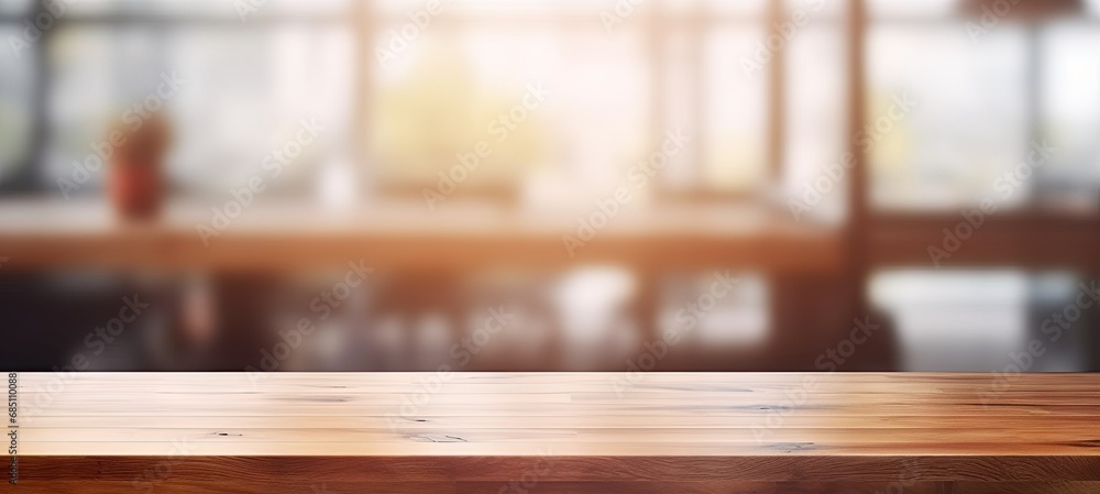 Minimalist workspace. Empty wooden desk or table in bright room perfect ...