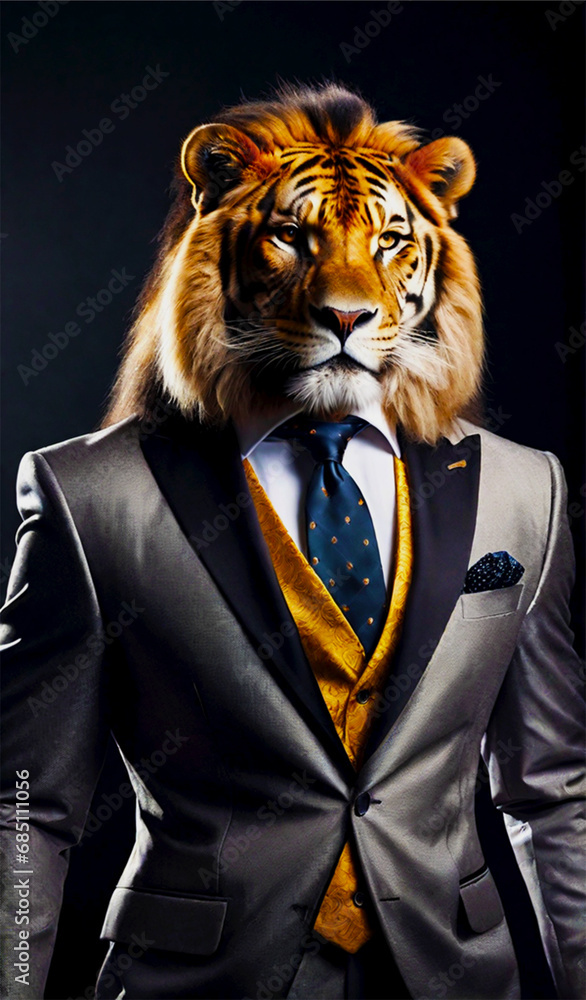Humanoid Animal Tiger Portrait Majestic Tiger Wearing an Elegant Modern ...