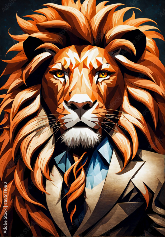 Humanoid Animal Abstract Lion Portrait Majestic Lion Wearing an Elegant ...