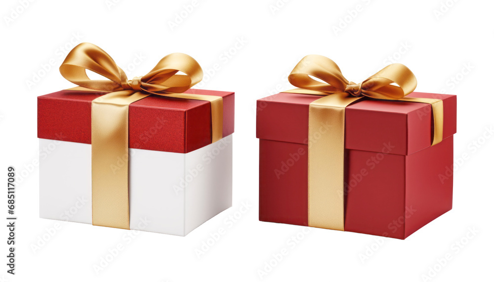 white and red gift box with gold ribbon isolated on transparent ...