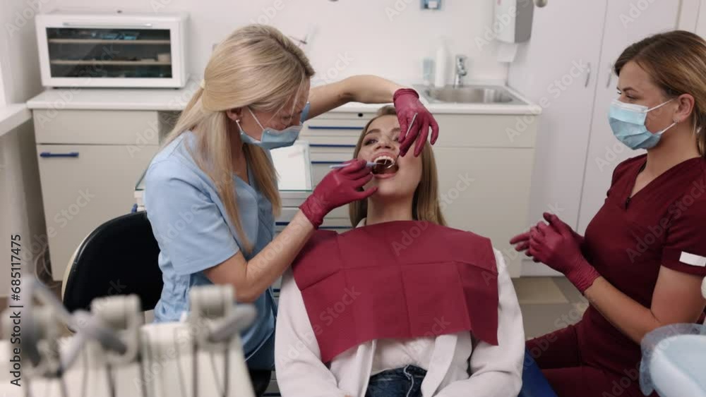 Checkup teeth, Doctor examines, Treatment methods. Caries prevention ...