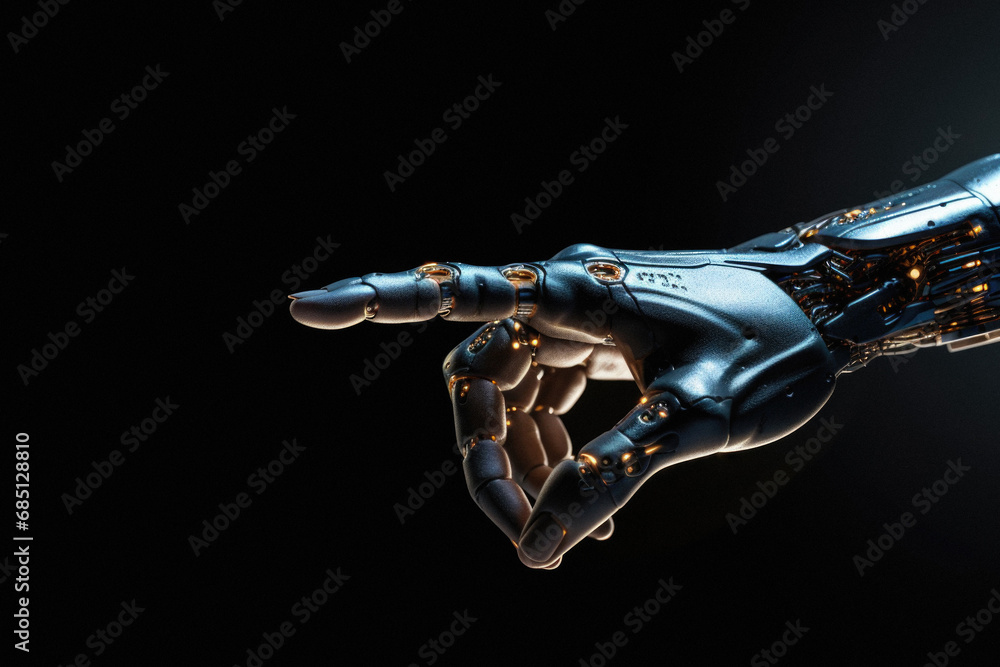Robot hand pointing finger on black background. Stock Photo | Adobe Stock