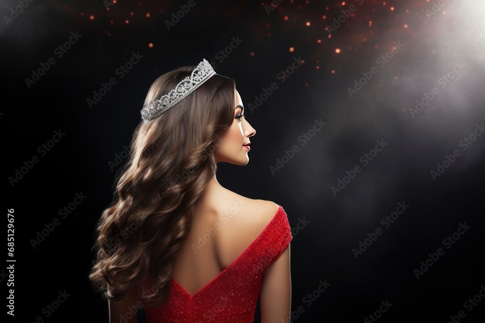 Beauty queen on the stage of a beauty pageant wearing a crown. Beauty ...