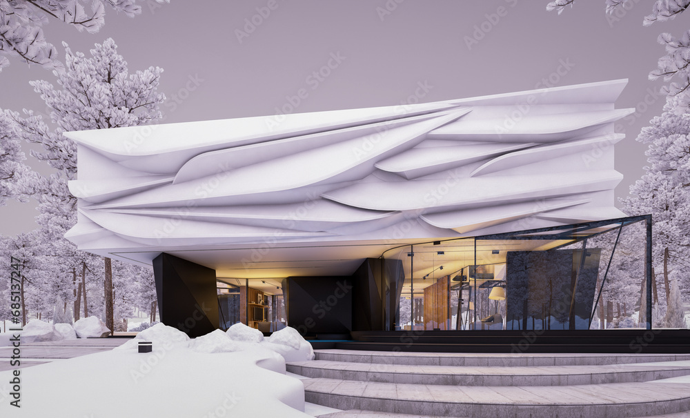 3d rendering of cute cozy modern house with bionic natural curves ...