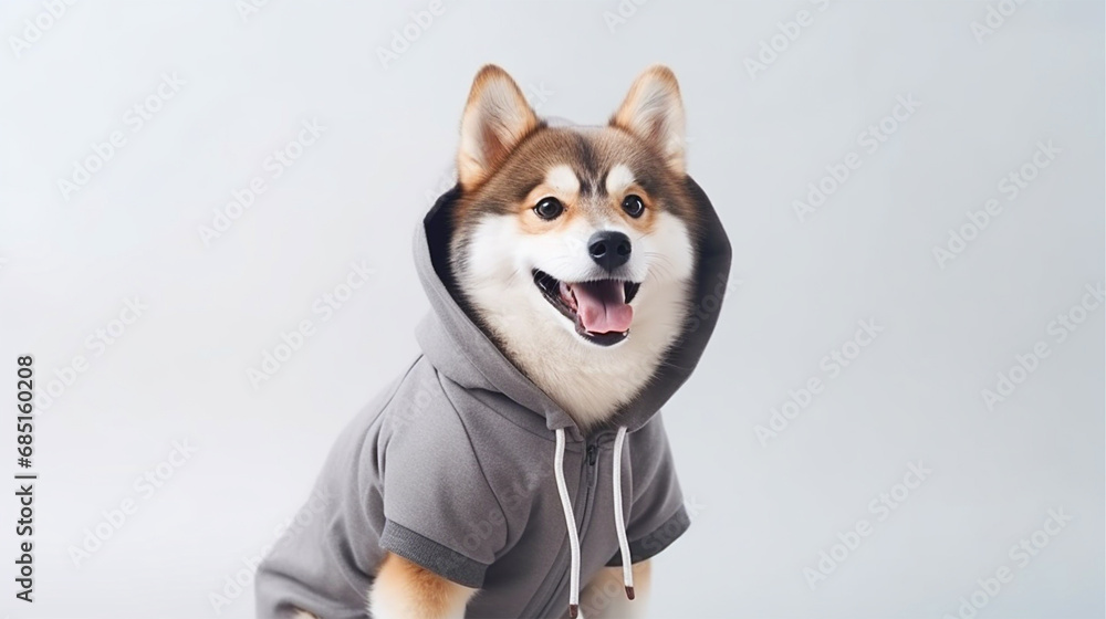 Happy dog wearing winter clothes on isolated background - ai generative ...