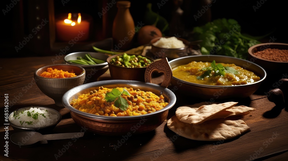 spices table indian food homely illustration curry naan, samosa masala ...