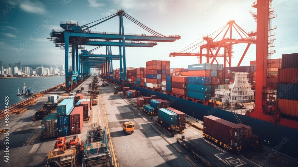 aerial view of Logistics and transportation of Container Cargo ship ...