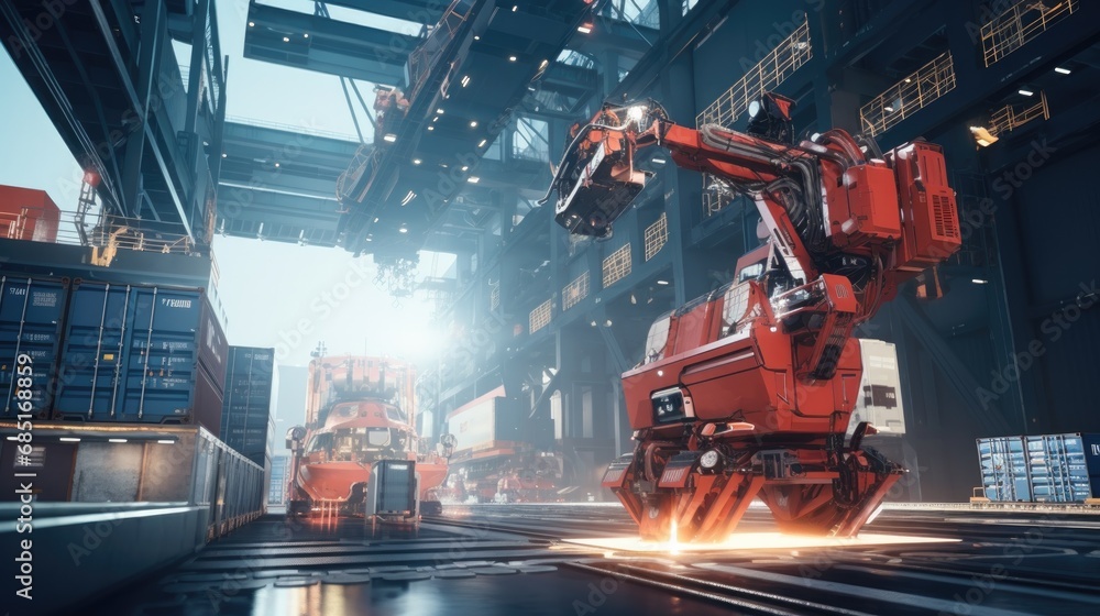 sci-fi high technology robotic AI activity for loading cargo container ...