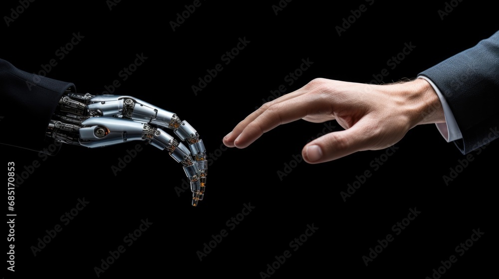 businessman shake hand in digital ai tranforms with robot ai hand arm ...