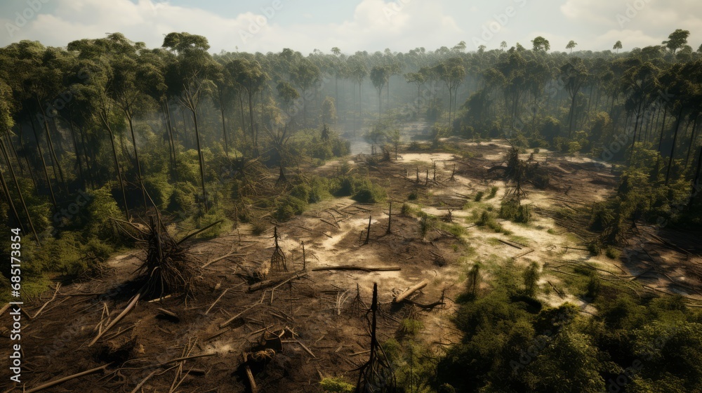 The drone captures a devastating aerial view of illegal deforestation ...