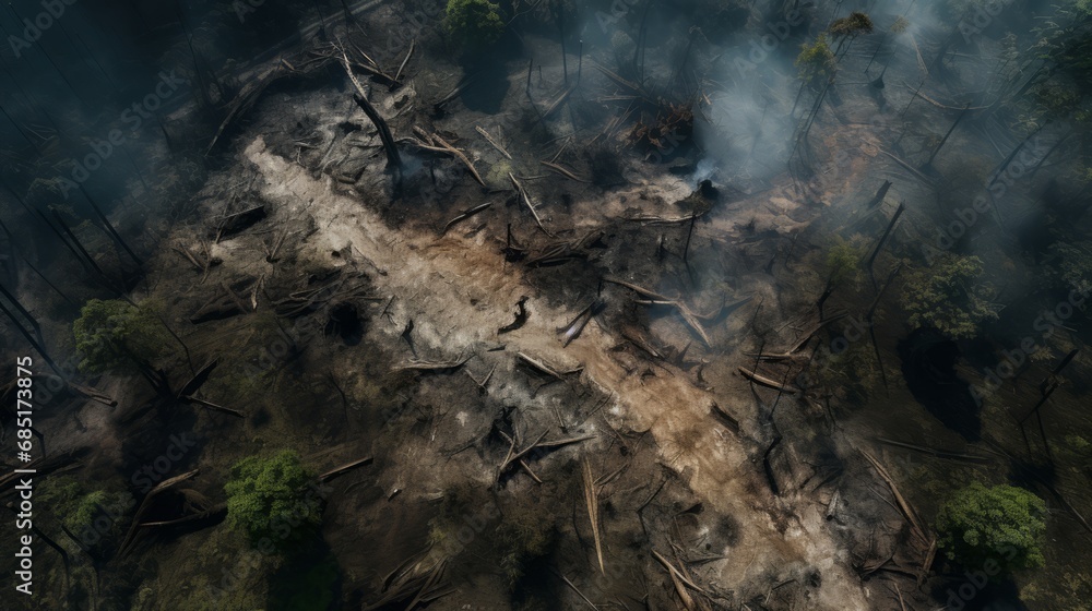 The drone captures a devastating aerial view of illegal deforestation ...
