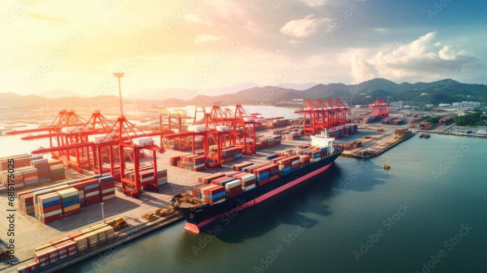 aerial view of Logistics and transportation of Container Cargo ship ...