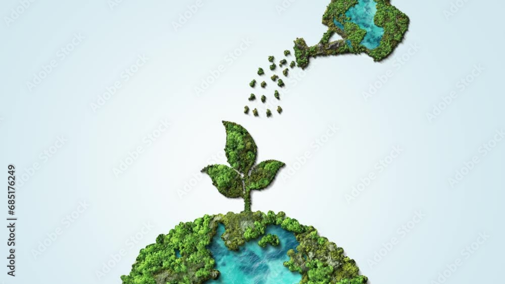 Green World Map- Earth day video tree or forest shape of world map ...