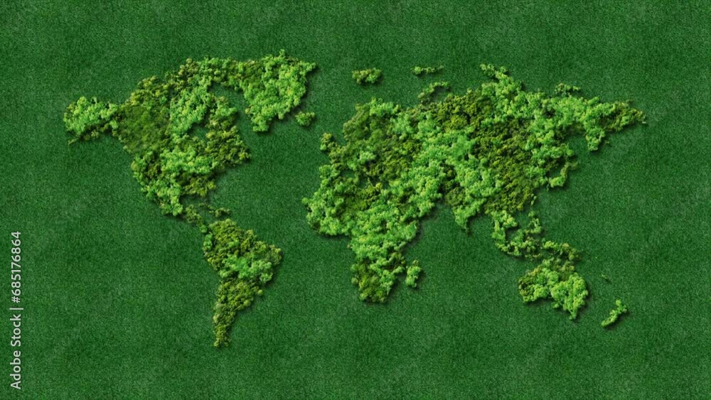Green World Map- tree or forest shape of world map isolated on white ...