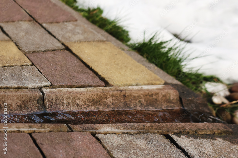 Concrete Gutter for Rainwater or Melt Water Drainage. Water from Melted ...