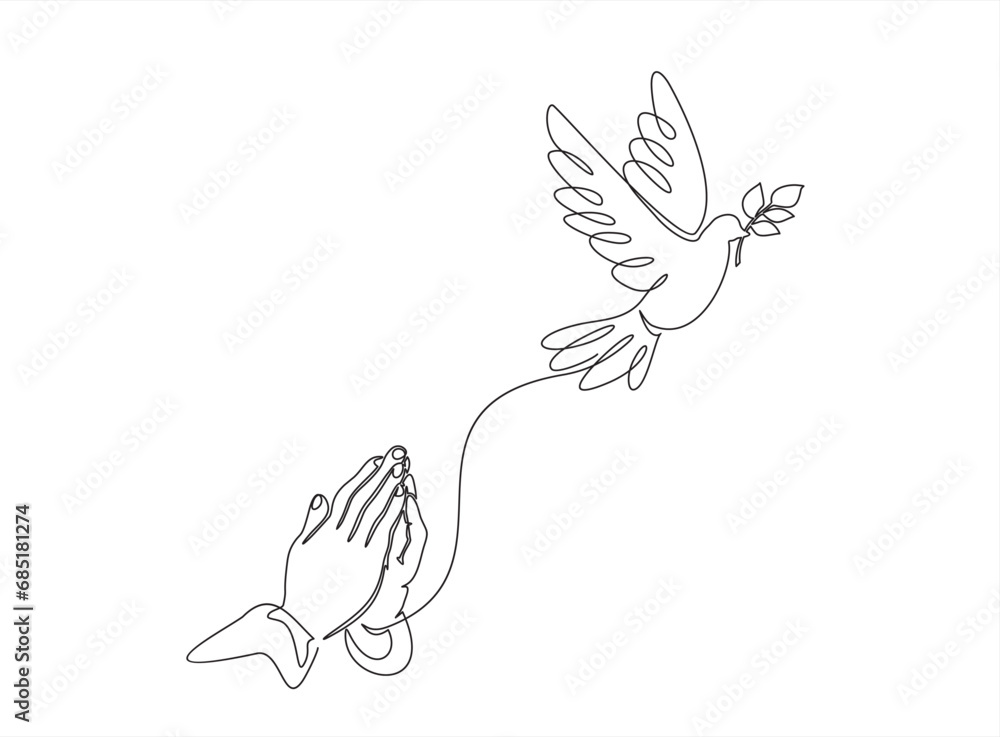 Continuous single one line drawing of Man Hands Pressed Together in ...