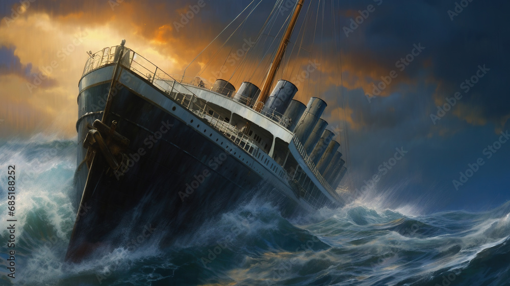 The Titanic Colliding With An Iceberg Depicting The Moment of Impact in ...