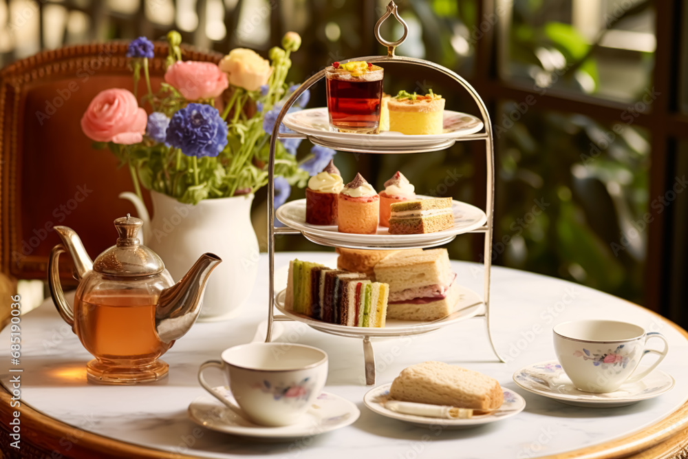 Afternoon tea in the restaurant garden, English tradition and luxury ...