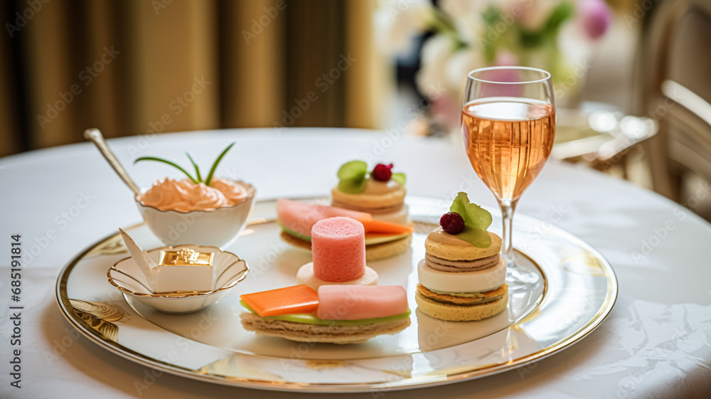 Food, hospitality and room service, starter appetisers as exquisite ...