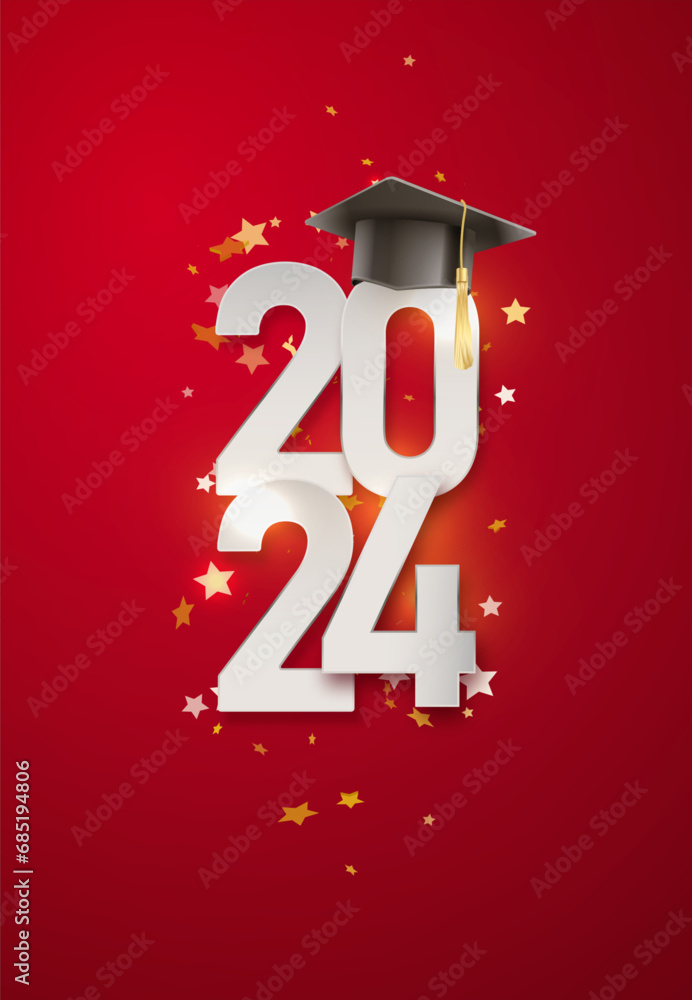 2024 Graduate college red, high school or university cap with gold ...